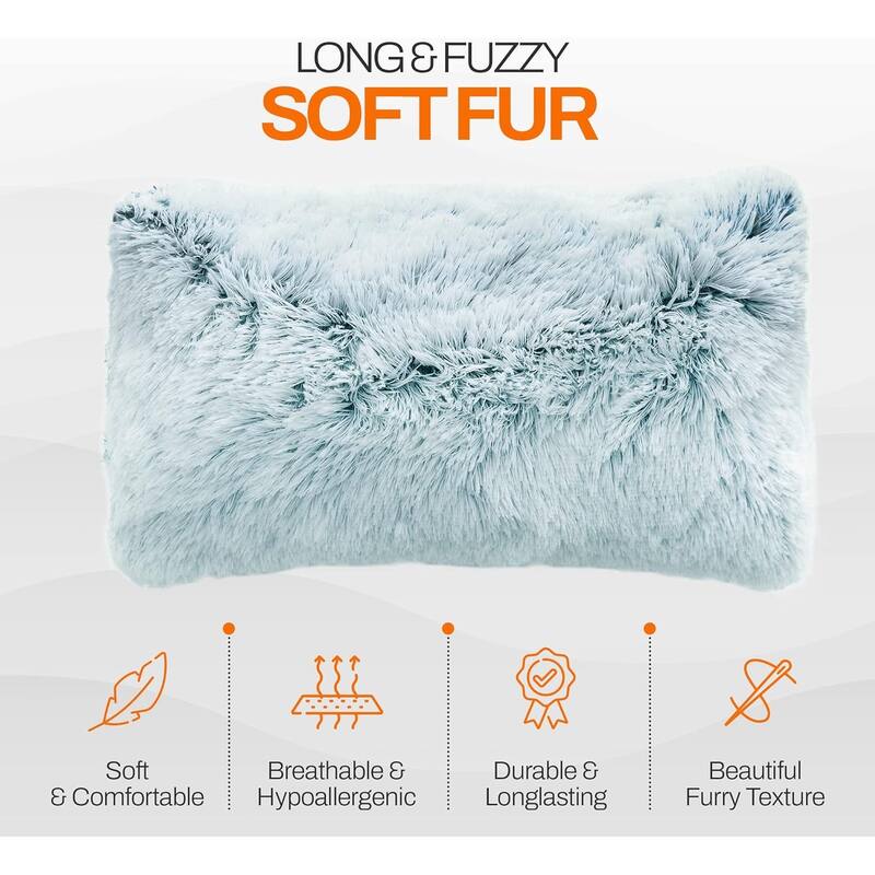 Cheer Collection 12"x20" Shaggy Long-hair Throw Pillows (Set of 2) - On ...