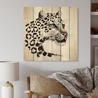 Designart 'Leopard Head' Traditional Wood Wall Art - Natural Pine Wood ...