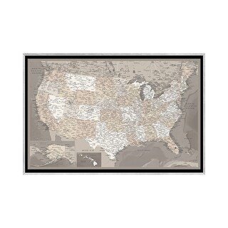 iCanvas "Detailed Brown Map Of The Usa, Davey" by blursbyai Framed ...