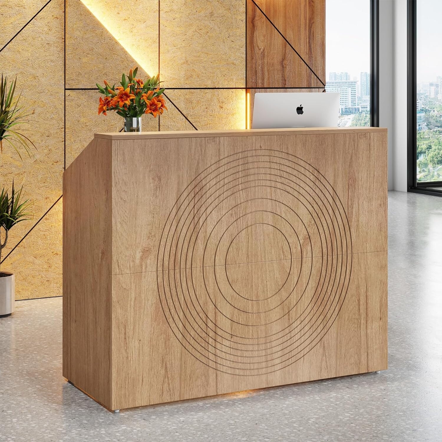 47 inch Reception Desk with Cable Grommet Modern Front Desk Retail Counter for Checkout Lobby Beauty Salon White