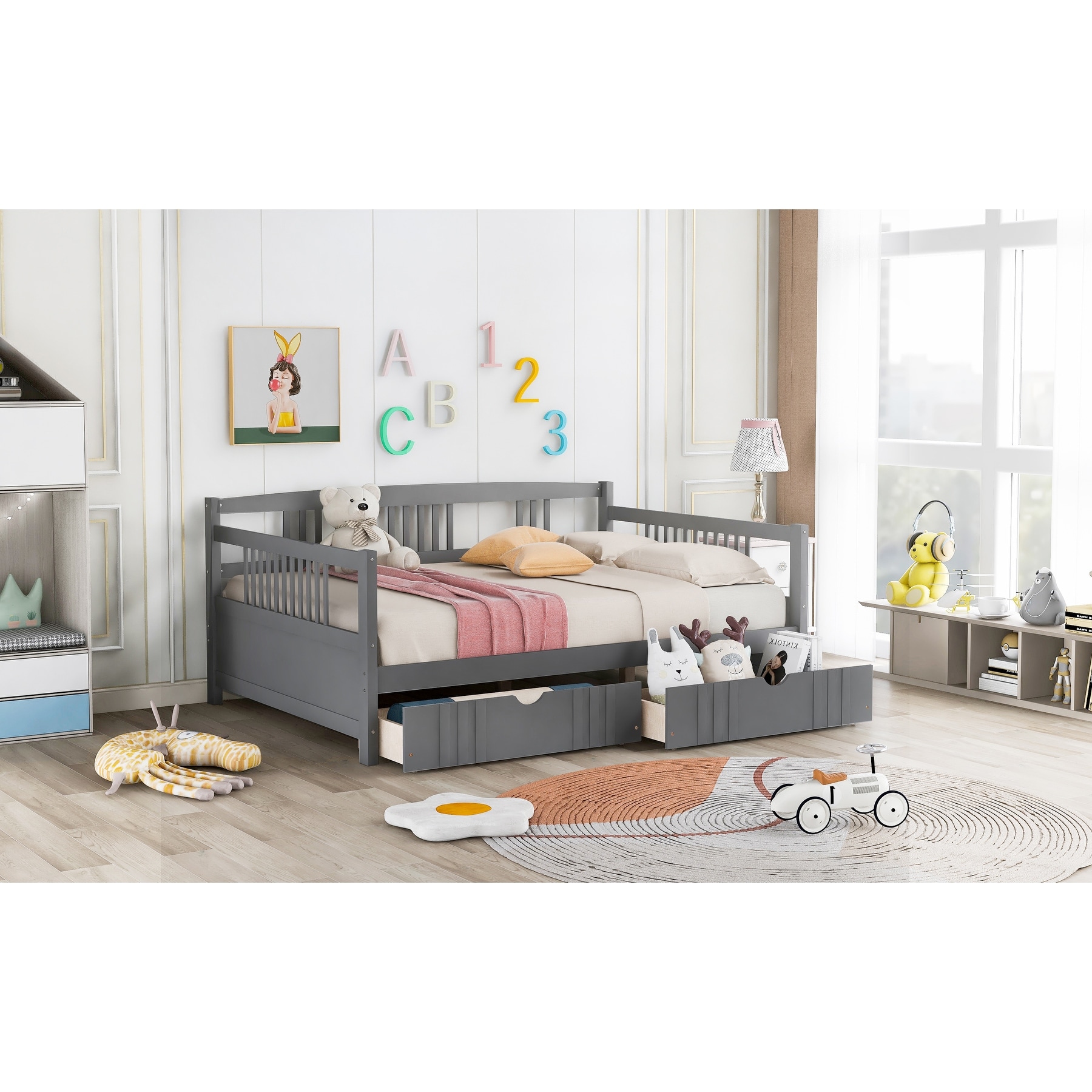 Multi-functional Design Full Size Daybed Wood Bed with Two Drawers ...