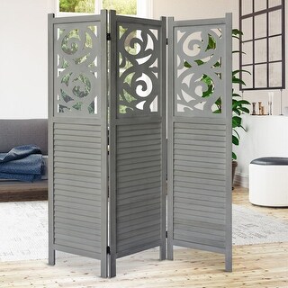 Gray Paulownia Wood Panel Divider Screen Scroll Shutter 3 Panels - Bed ...