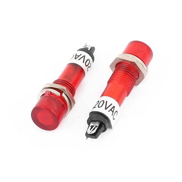 10 Pcs AC 220V 2 Terminals Red Light Signal Threaded Indicator Lamp ...