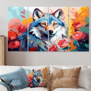 Designart "Impressionist Colorful Wolf Blooms I" Wolf Extra Large ...