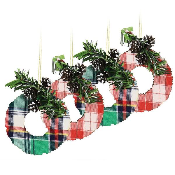 Martha Stewart Holiday Wreath Ornament 4 Piece Set in Red and Green ...