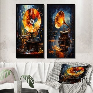 Designart "Abstract Phonograph Fusion" Phonographs Framed Wall Art Set ...