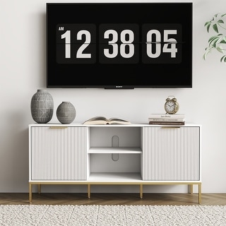 GDFStudio - Modern TV Stand with Wave-Design Doors, Open Shelf ...