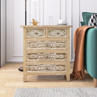 26 Inch 5-Drawers Accent Cabinet in Natural with White Wash - 26" x 30 ...