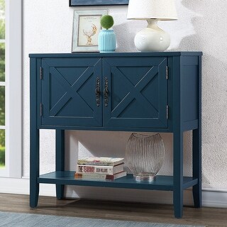 Farmhouse-Style 35'' Console Table with 2-Door Cabinet and Bottom Shelf ...