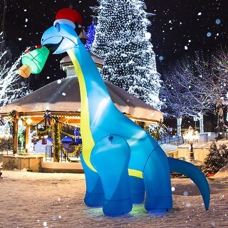 Costway 10 ft Christmas Inflatable Dinosaur, Christmas Lighted Green ...
