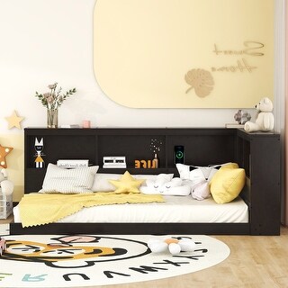 Twin Size Lazzy Guy Daybed Floor Bed with USB Ports & Storage Cabinets ...