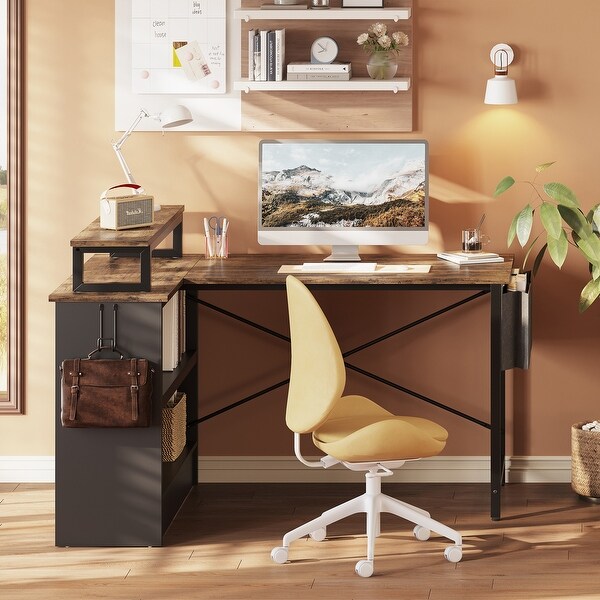 Timechee Reception Desk L-Shaped Counter with Shelves Drawers, Black ...