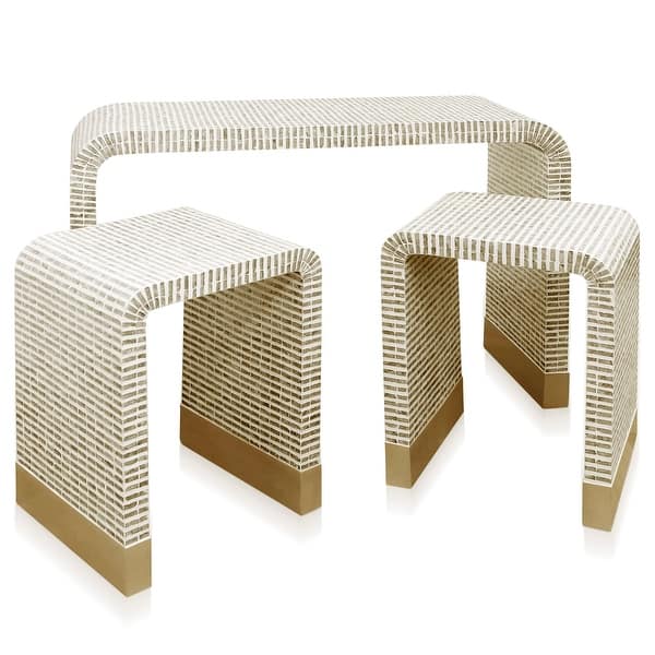 Nested Waterfall Tables - Set of 3 - Mother of Pearl Mosaic - Bed Bath ...