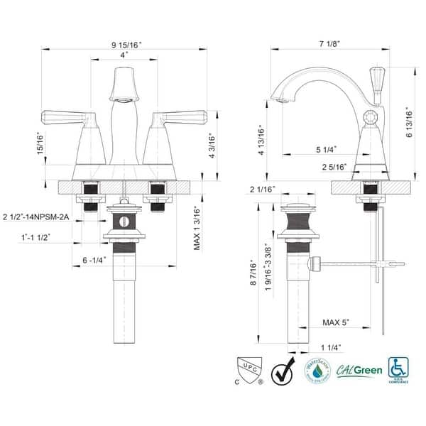 Ultra Faucets Z Collection Two-Handle 4" Centerset Lavatory Faucet ...