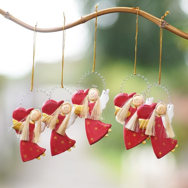 Novica Handmade Love Delivery In Red Wood Holiday Ornaments (Set Of 5) - Bed Bath & Beyond ...