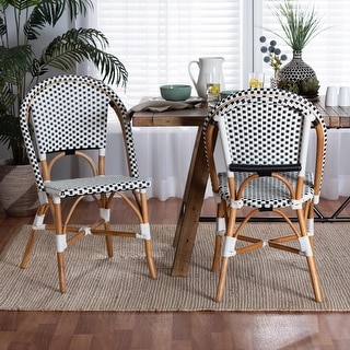 Quincy Modern French Black and White Weaving and Natural Brown Rattan 2 ...