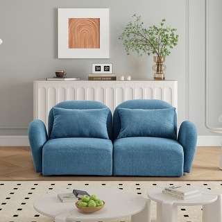 Lazy Blue Teddy Fabric Loveseat Sofa with Pillows - Bed Bath & Beyond ...