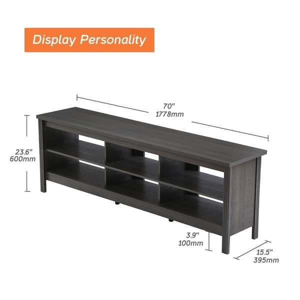 75 inch TV Stand Wood Media Console Storage Cabinet Black Entertainment ...