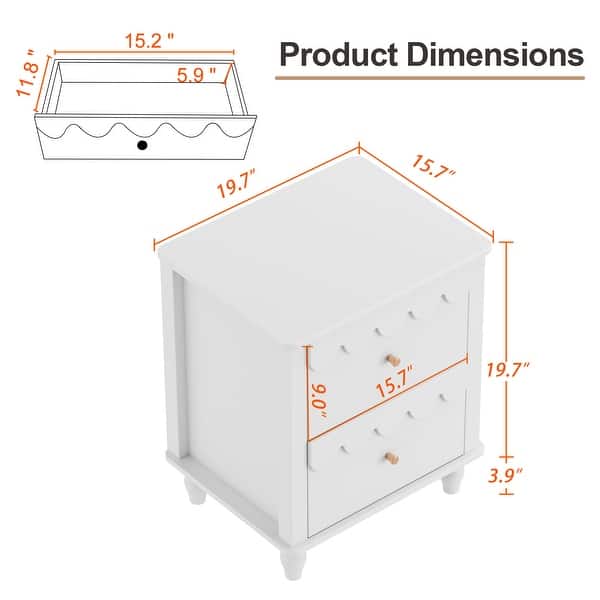 2 Drawers Nightstand Curved Design Cloud Bedside Table - Bed Bath ...
