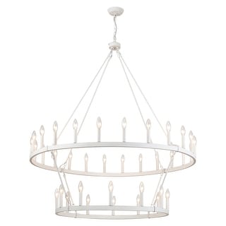 36-Light Farmhouse Candlestick Wagon Wheel Chandelier Light 2-Tier ...