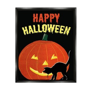 Stupell Happy Halloween Haunted Jack-o-Lantern Framed Floater Canvas ...