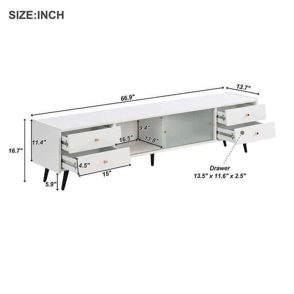 TV Stand TV Console with Sliding Fluted Glass Doors and Slanted Drawers ...