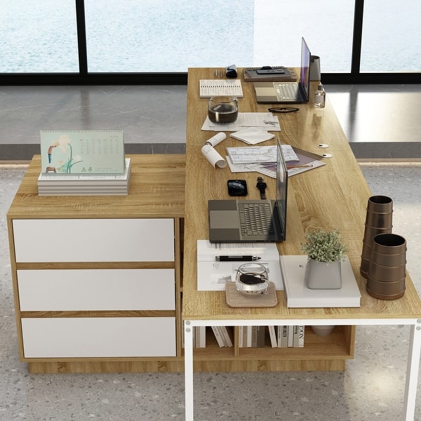 Efficient Double Workstation with Optional Drawer/Shelf Storage System ...