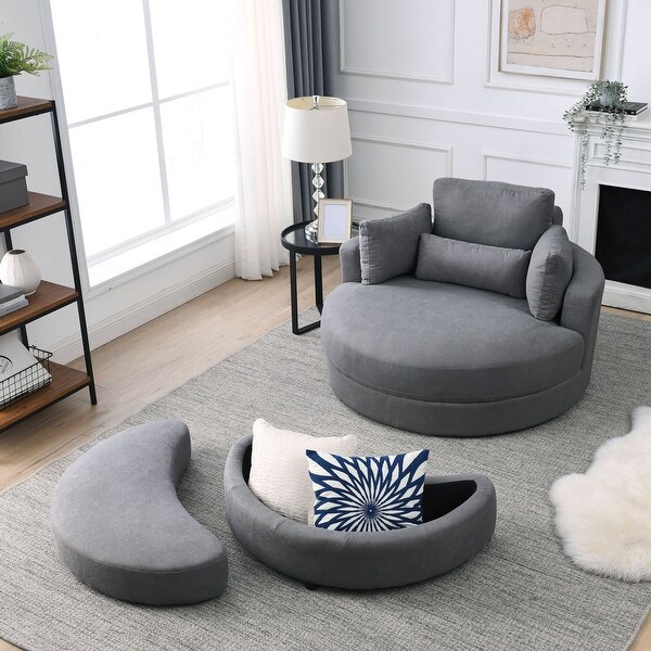 Swivel modern sofa leisure large round chair with storage stool linen On Sale Bed Bath Beyond 41076416