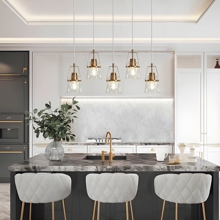 Haye Modern Gold 5-Light Chandelier Glass Kitchen Island Lights for ...