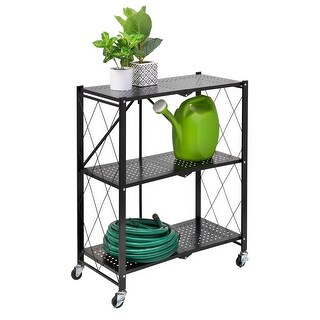 Collapsible 3-Tier Metal Shelf on Wheels, Black - Bed Bath & Beyond ...