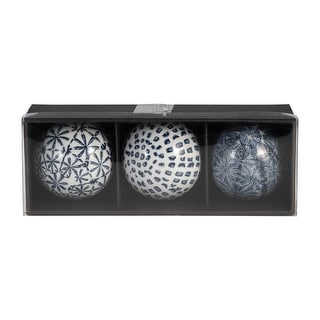 Set of 3 Ceramic Orbs 4" Set of Blue and White Decorative Round Table ...