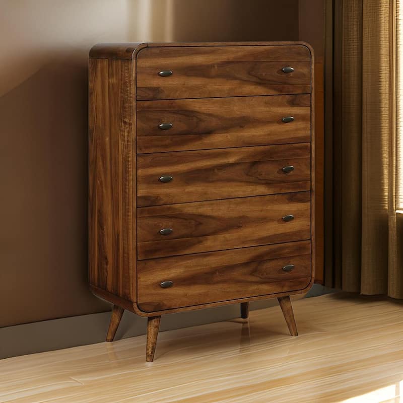 Wooden Chest with 5 Drawers, Dark Walnut Brown - Overstock - 23563430