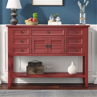 Red 45'' Modern Console Table Sofa Table for Living Room with 7 Drawers ...