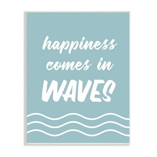 Stupell Happiness Beach Water Waves Uplifting Cursive Phrase Wood Wall ...