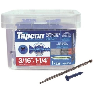 Tapcon 24550 Blue Steel Flat-Head Phillips Concrete Anchors, 3/16" x 1 ...