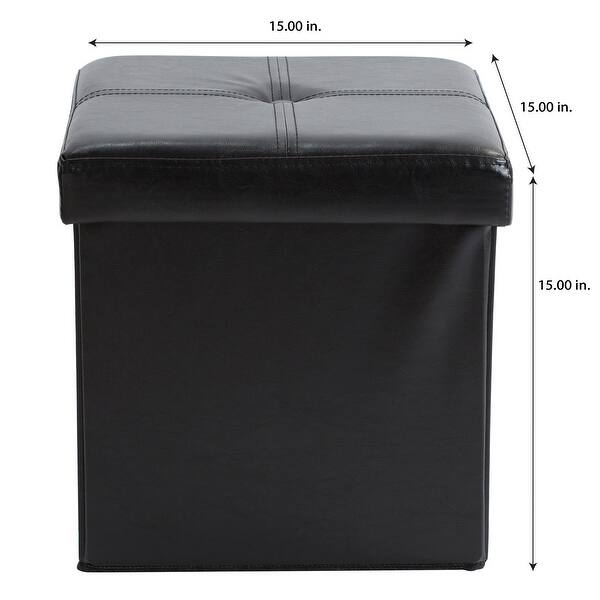 Simplify Black Leather Folding Storage Ottoman Cube - 15" x 15" x 15 ...