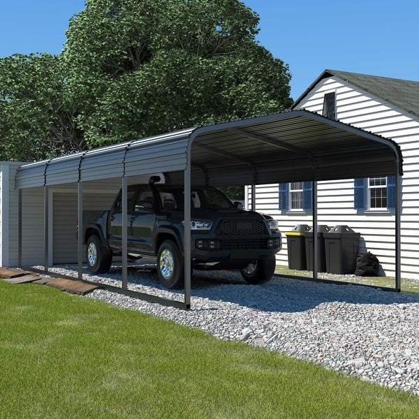 VEIKOUS 12 ft. W x 20 ft. D x 7 ft. H Grey Carport, Car Canopy and ...