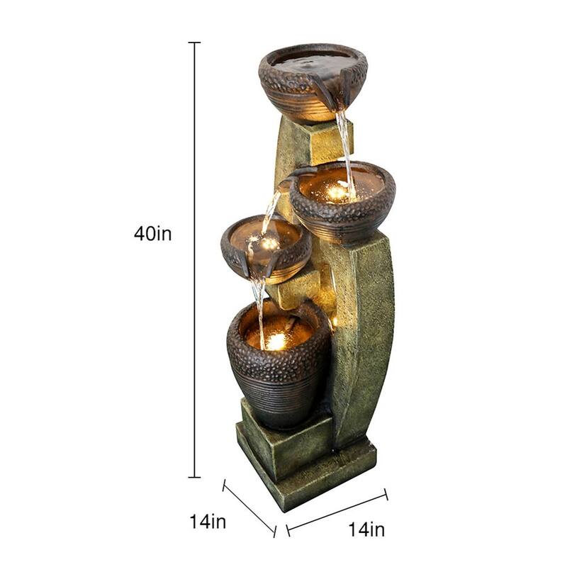 40" Modern Outdoor Garden Water Fountain with LED Lights - Overstock ...