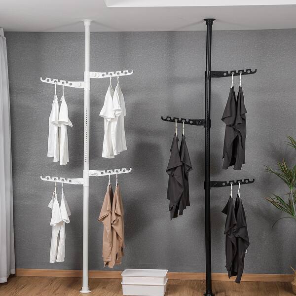 Adjustable Cloth Drying Rack Coat Hanger Floor to Ceiling Tension Rod ...
