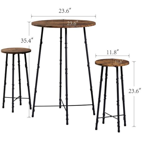 Javlergo 3-Piece Round Pub Table Set with 2 Stools, Modern Compact ...