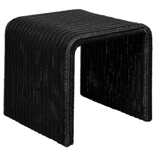 Side End Table with Black Woven Rattan and Square Waterfall Edges - Bed ...