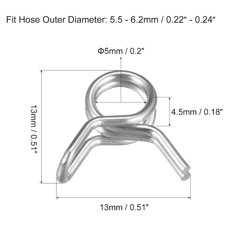 Double Wire Spring Hose Clamp, 50pcs 304 Stainless Steel 5mm Spring ...