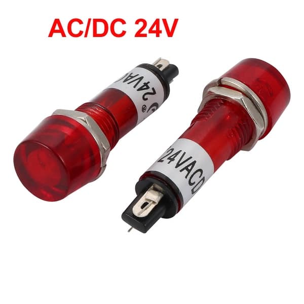 10 Pcs AC/DC 24V 2 Terminals Red Light Signal Threaded Indicator Lamp ...