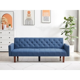 74.4" Linen Futon Sofa Bed with Multi-Position Adjustable Backrest ...
