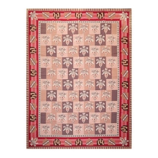 Hand Woven Flatweave Rose, Taupe Needlepoint Wool Area Rug 9x12 - 9' x ...