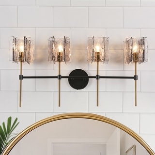 Kasy Modern 4-Light Bathroom Vanity Light Smoky Textured Glass Wall ...
