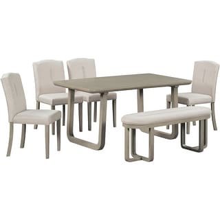 6 Piece Retro-Style Dining Set Includes Table 4 Chairs & Bench - Bed ...