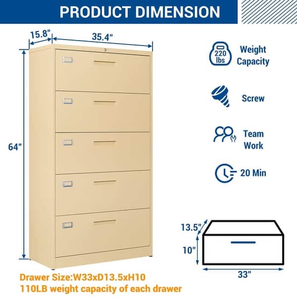 Steel 5 Drawer Lateral File Cabinet Storage Cabinets - Bed Bath ...