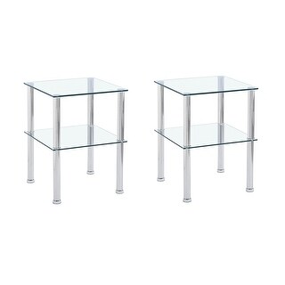 Set of 2 Tempered Glass 2-Tier Side Table with Storage Shelve - Bed ...