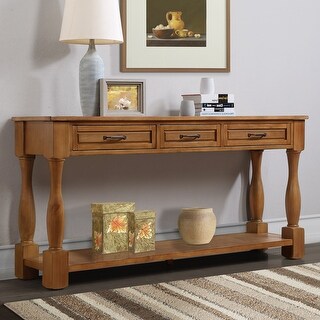 Brown Long Wood Console Table Entryway Table with 3 Drawers and Shelf ...
